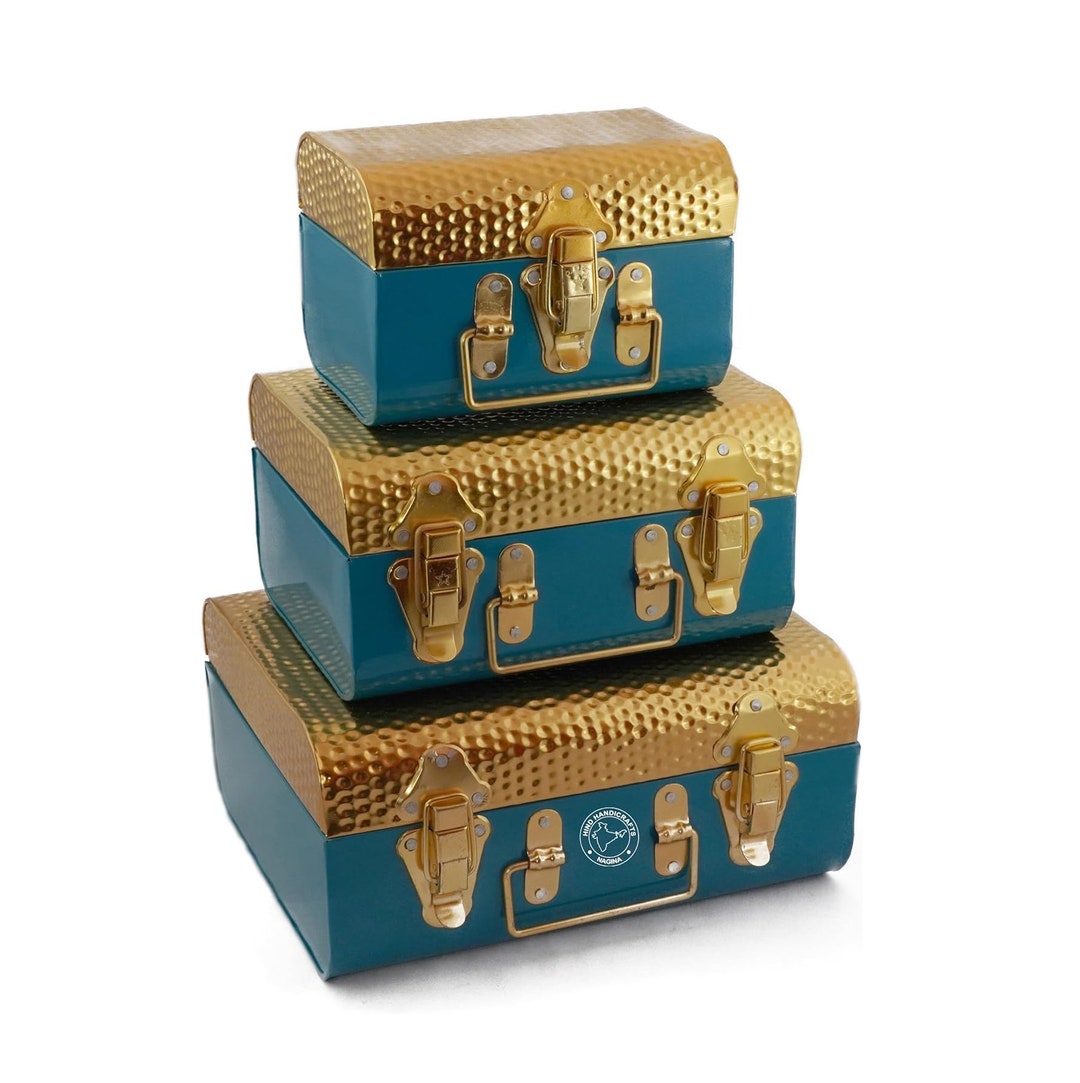 Vintage Style Metal Trunk Jewellery & Trinket Storage Box, Multipurpose ...