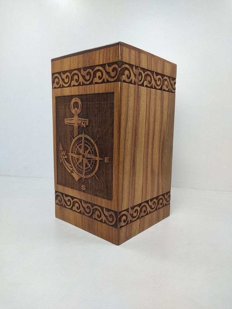 Wooden Urn Ashes Storage Box Beautiful Design Anchor With Compass ...