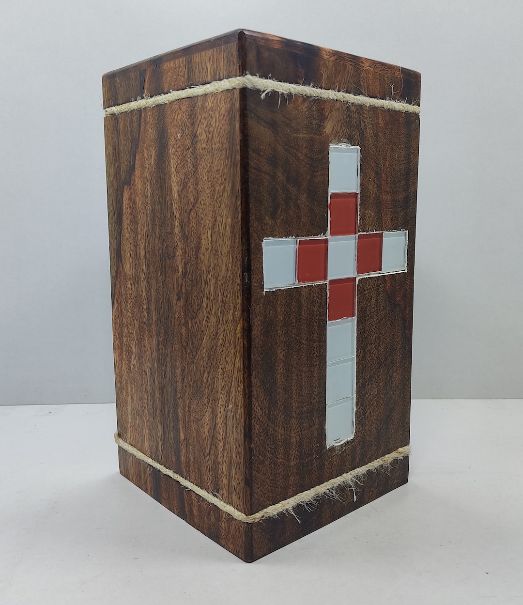 Wooden Urn Ashes Storage Cross Desing Mini Glass Inlay Tiles Large Urn ...