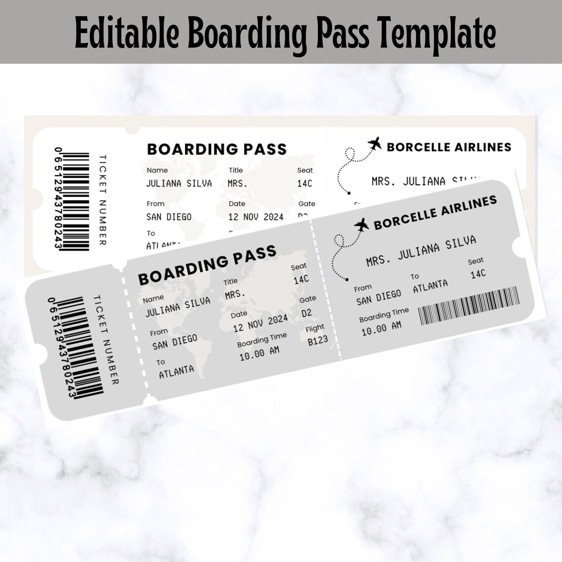 PLR Boarding Pass Bundle Template, Surprise Boarding Ticket, Flight ...
