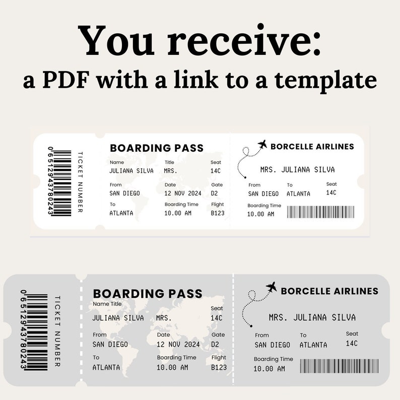 PLR Boarding Pass Bundle Template, Surprise Boarding Ticket, Flight Gift, Airline Trip Printable ...