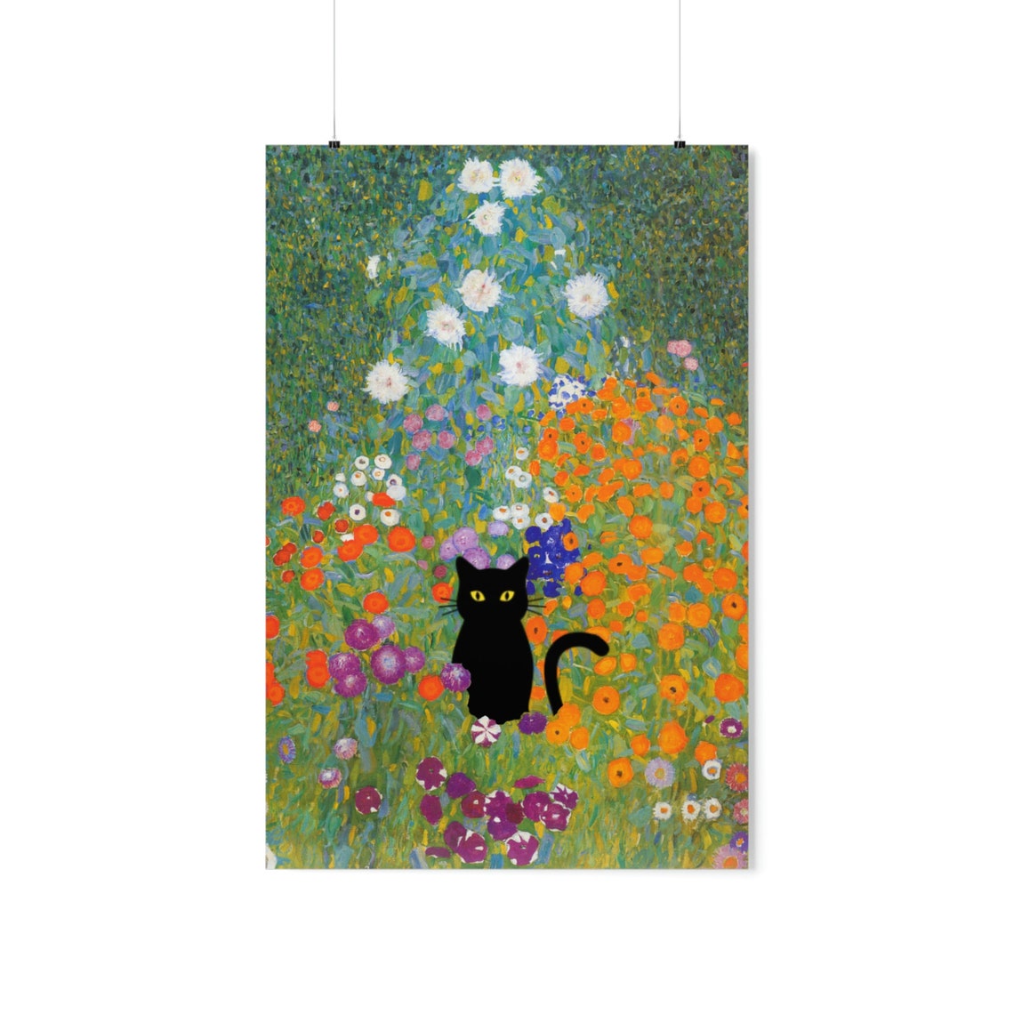 Gustav Klimt Garden Cat Print Klimt Flowers Cat Poster Black - Etsy
