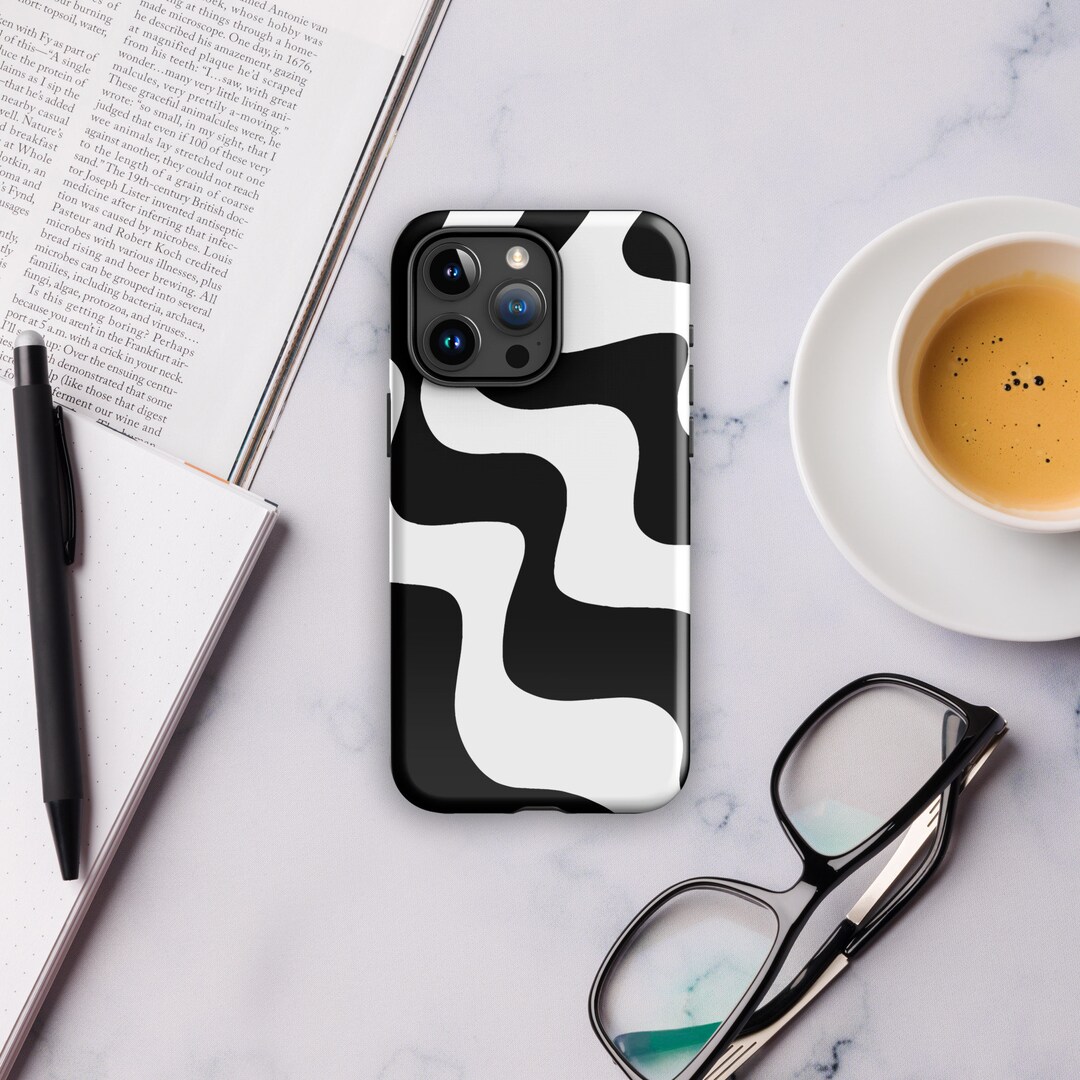 Retro Black and White Wave iPhone Case: Dual Layer Protection - Etsy