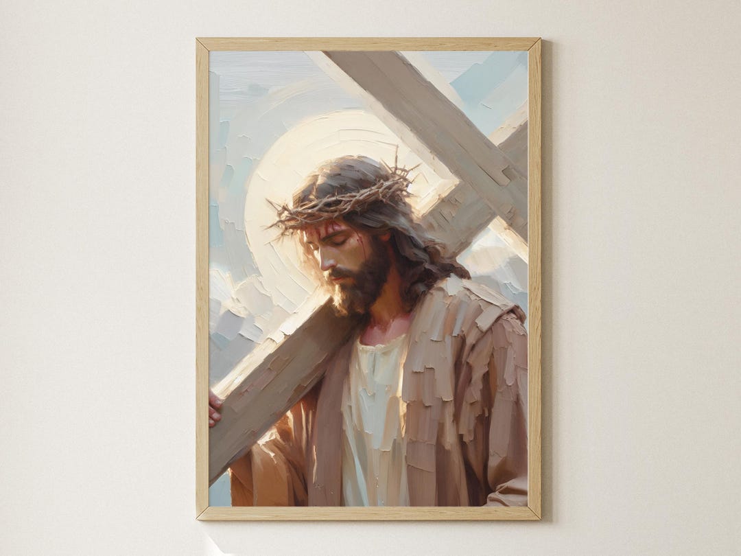 Jesus Carrying Cross Wall Art, Lent Art Print, Holy Week LDS Artwork ...