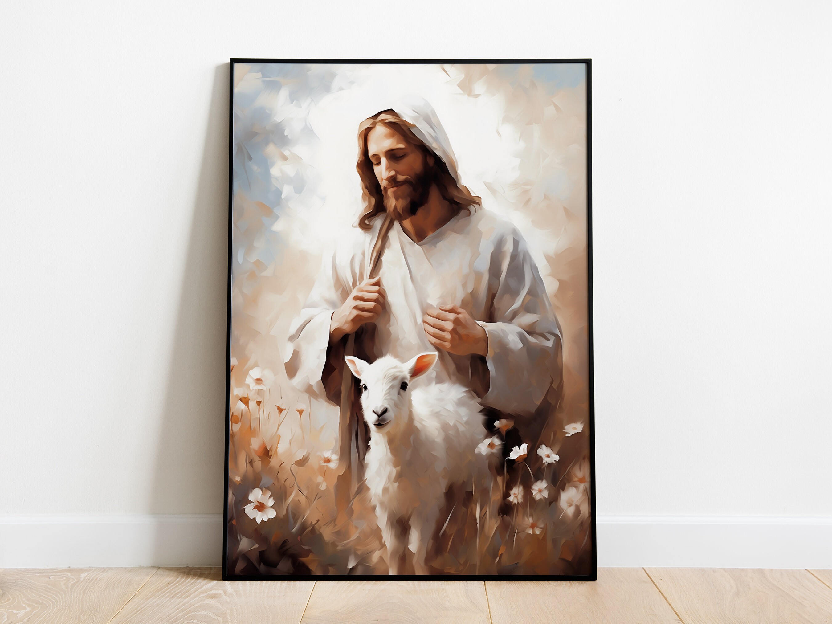 Jesus and Lamb, Religious Wall Art, Baptism Decor, Bible Art, Jesus ...