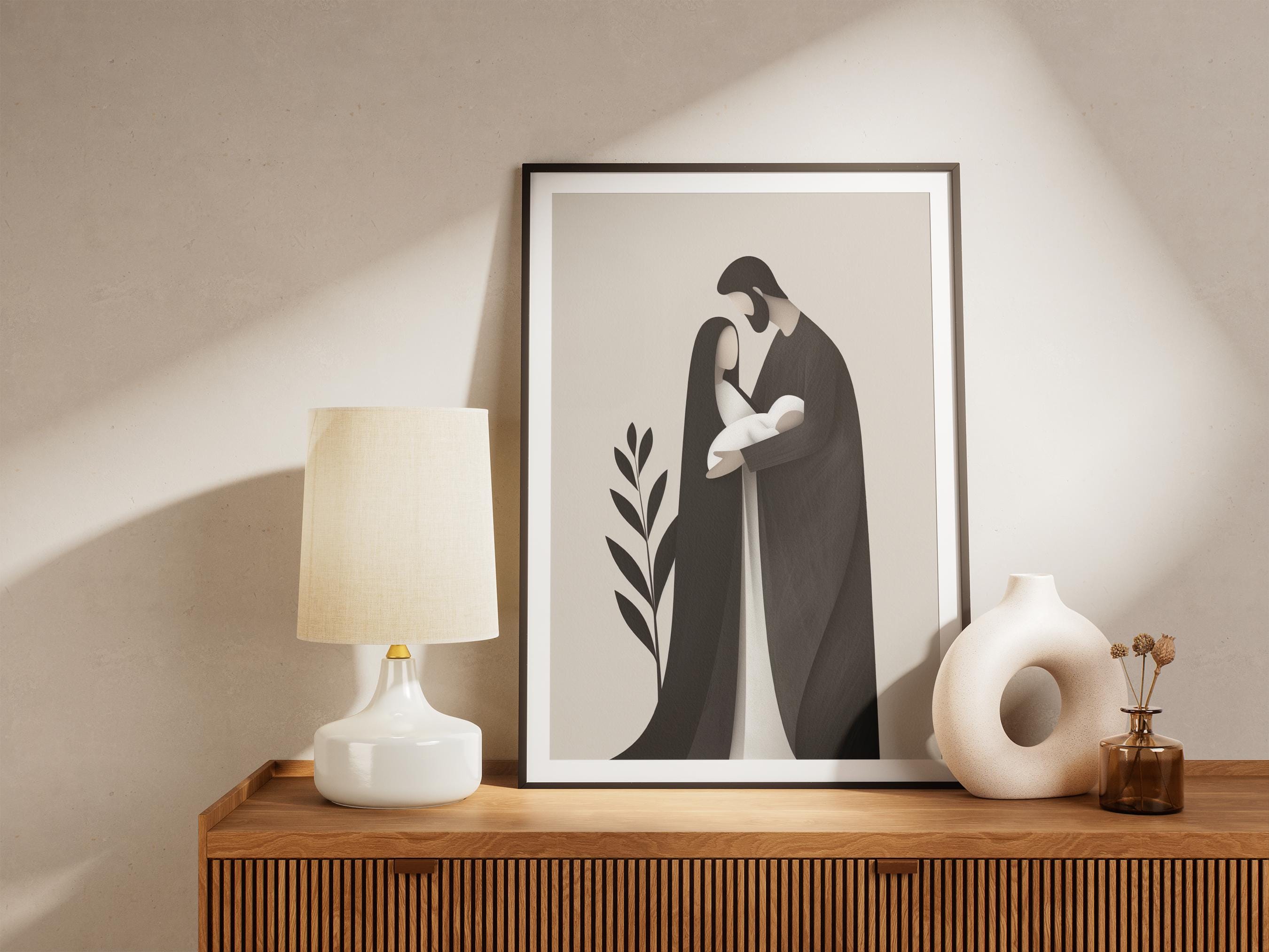 Minimalist Nativity Wall Art, Christmas Nativity Scene Print, Modern ...