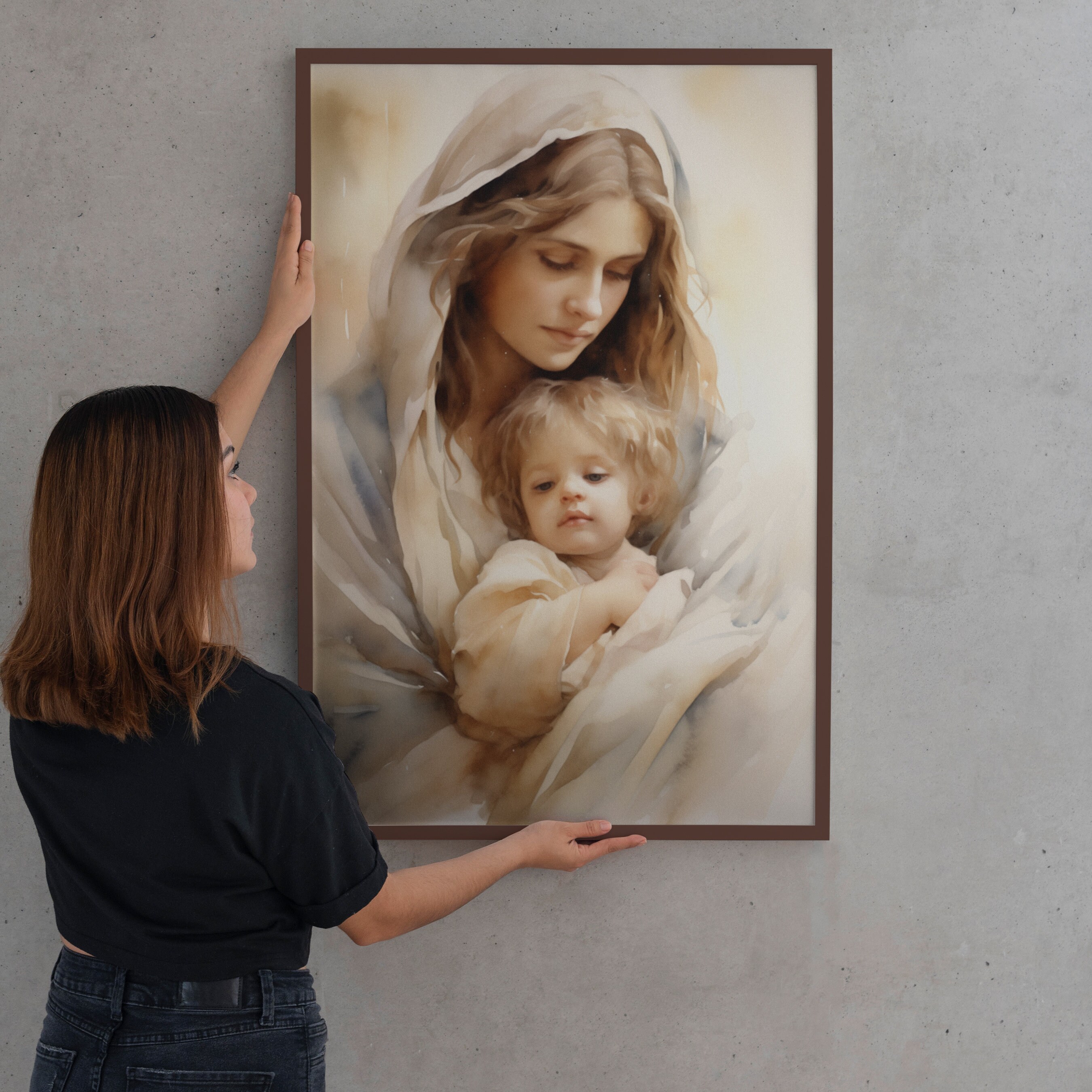 Mary and Baby Jesus Print, Mary Mother of God Art, Virgin Mary Print ...