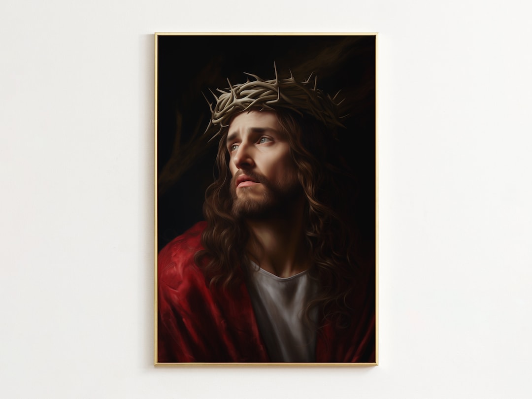 Jesus Wearing the Crown of Thorns Painting, Christian Wall Art, Crucifixion of Jesus, Christian ...