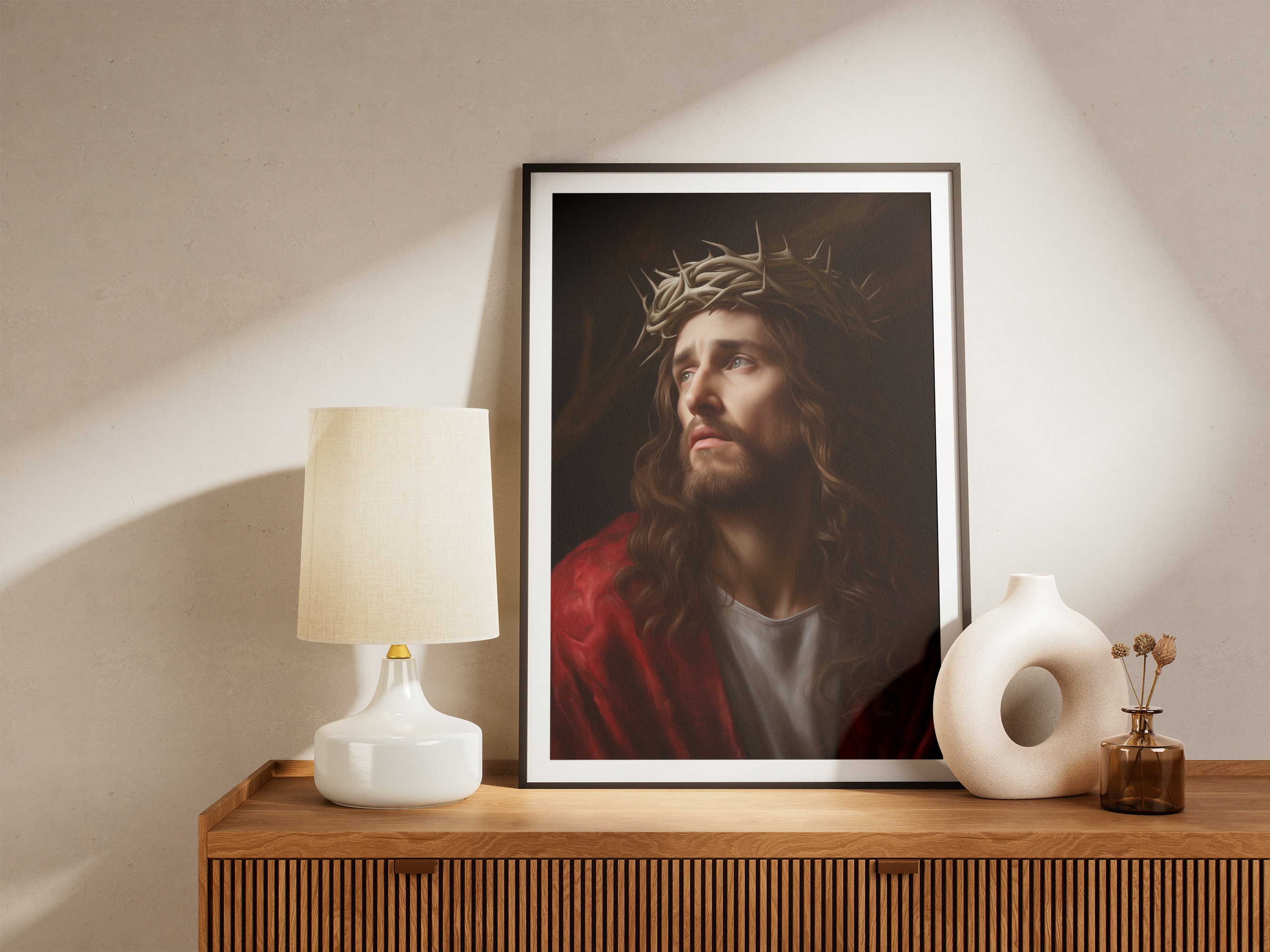 Jesus Wearing the Crown of Thorns Painting, Bible Art, Christian Wall ...