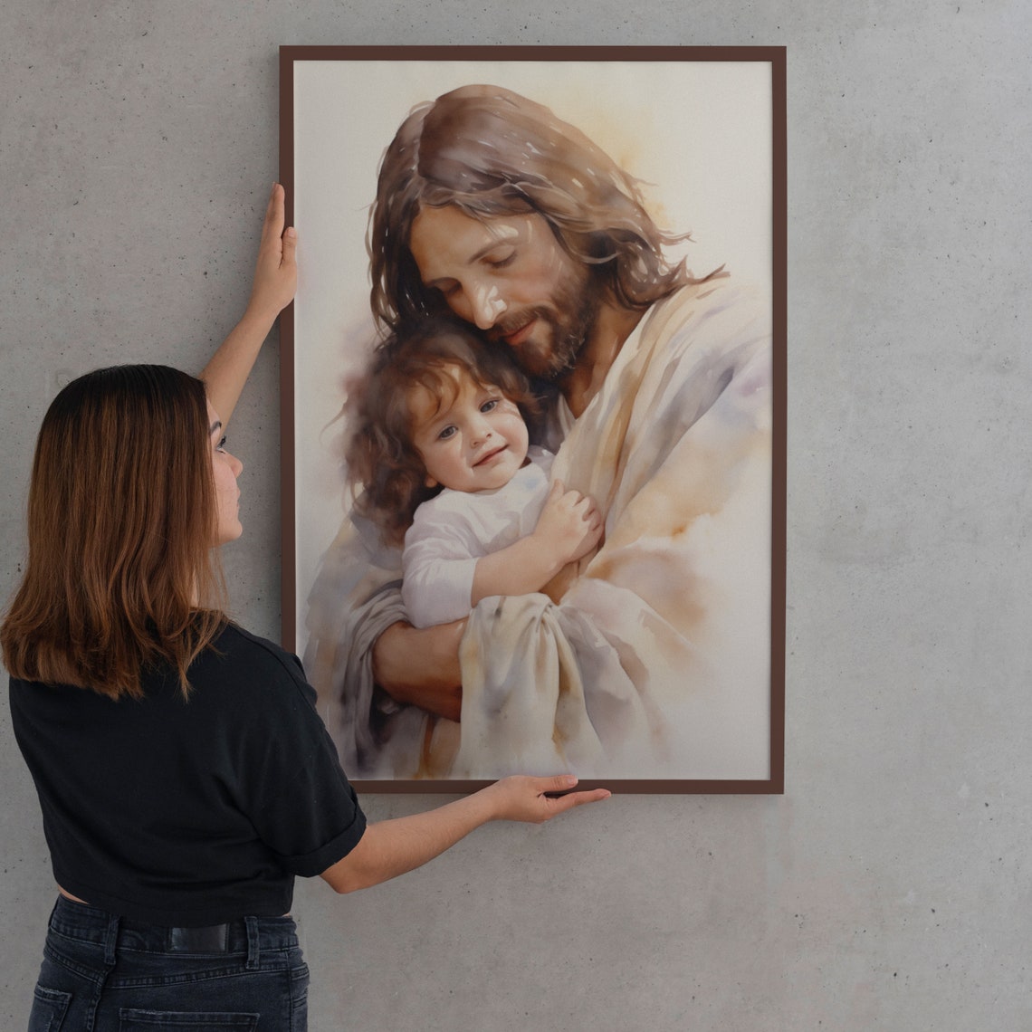 Jesus Hugging a Child, Baptism Gift, Jesus Christ Painting, Bible Art ...