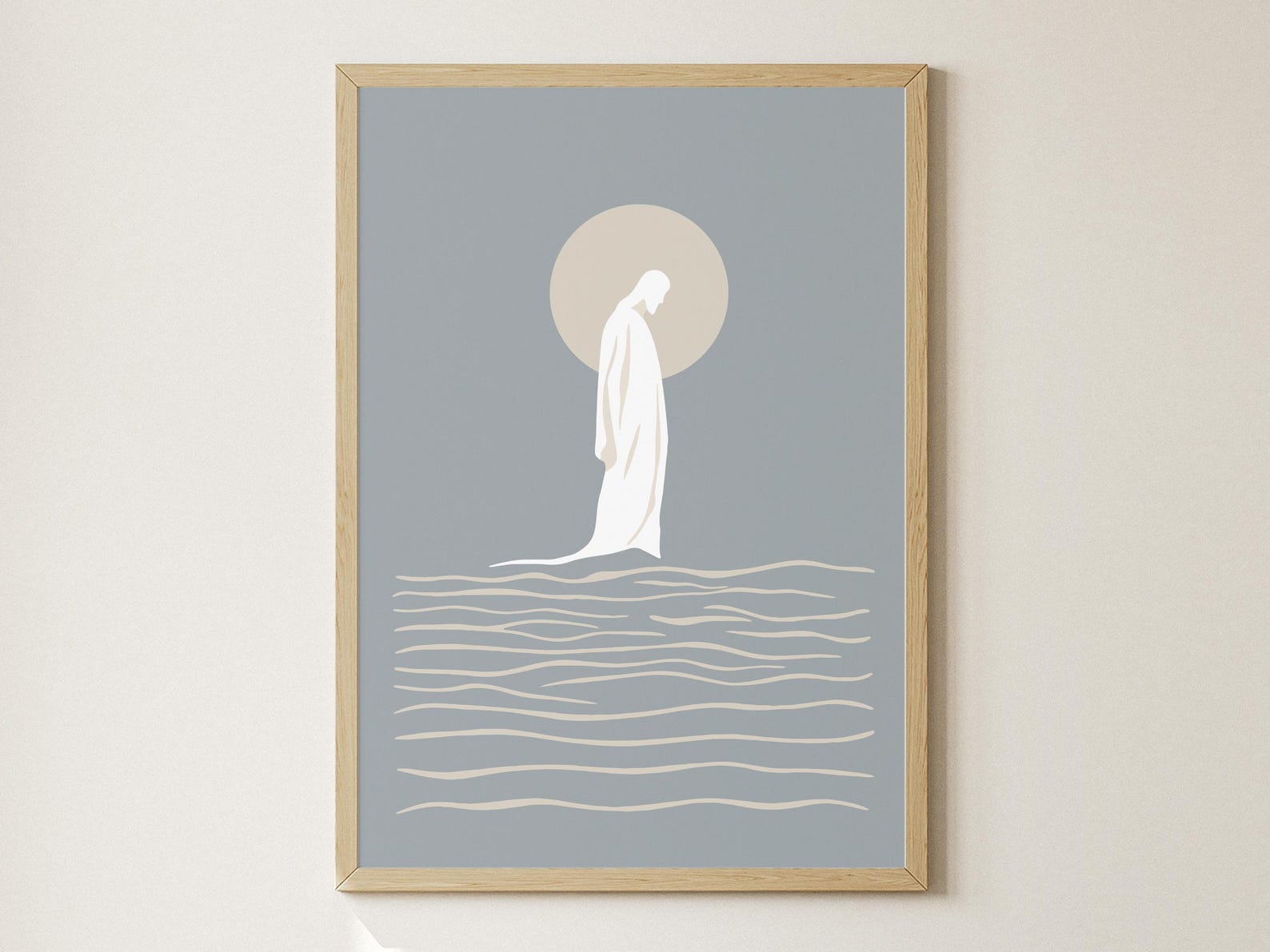 Jesus Walks on Water Digital, Minimalist Neutral Christian Art, Bible ...