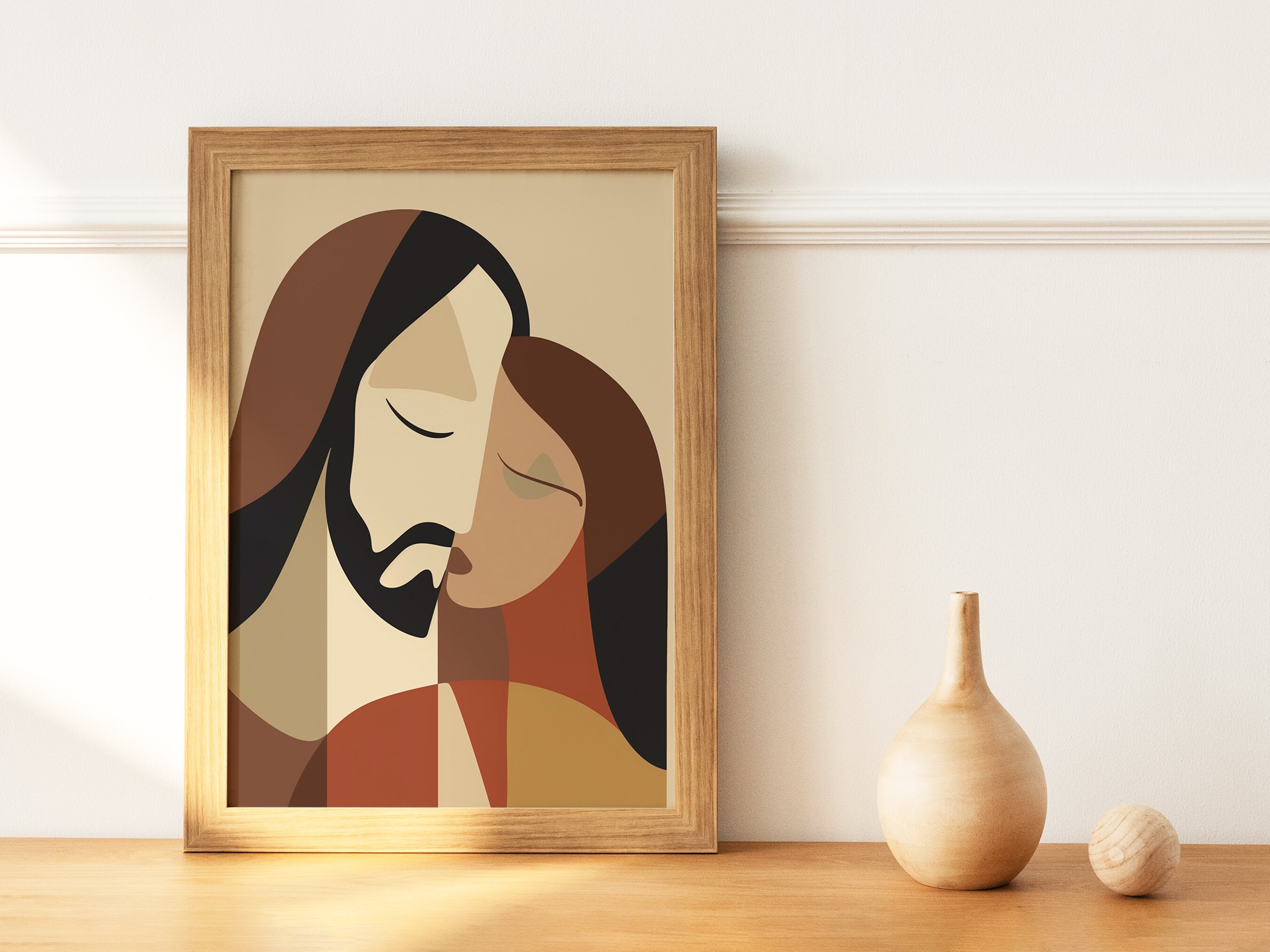 Jesus and Woman Artwork, Modern Christian Boho Wall Art, Minimalist ...