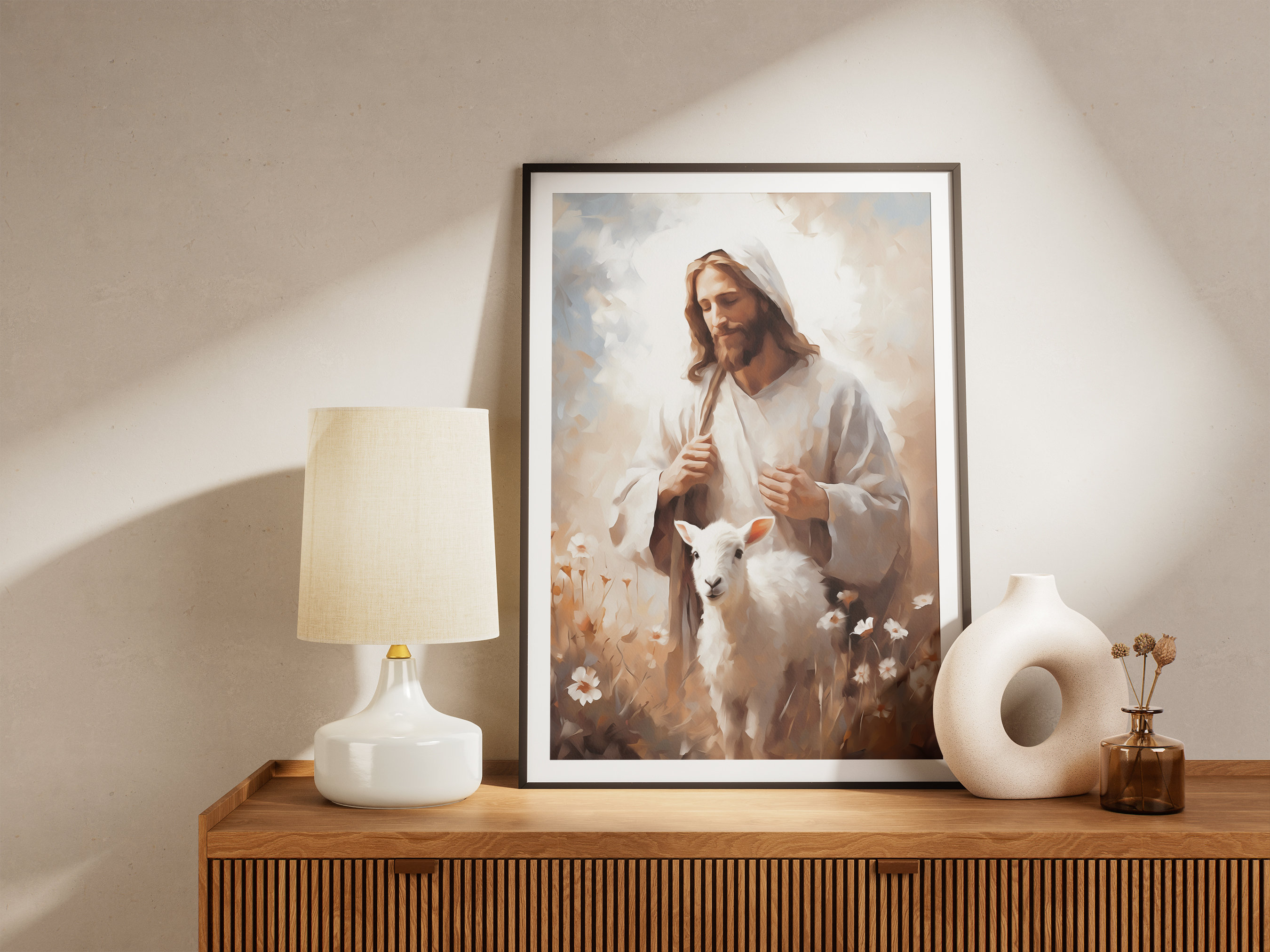 Jesus and Lamb, Religious Wall Art, Baptism Decor, Bible Art, Jesus ...
