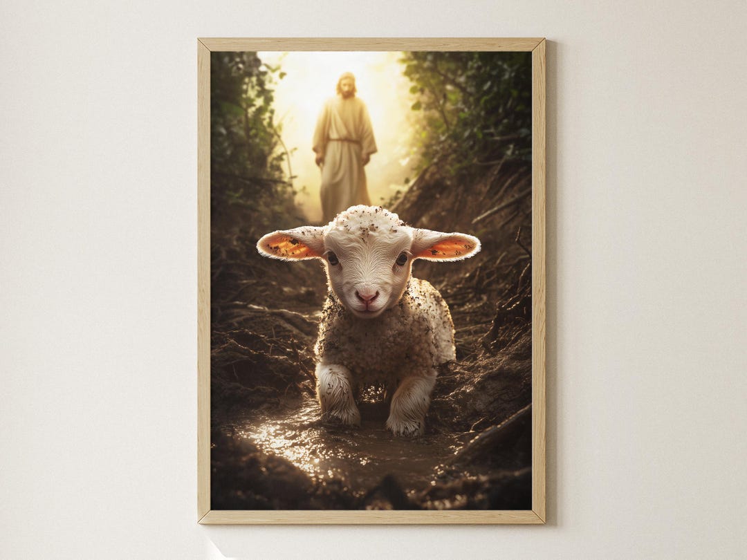 Fear Not, Jesus and Lamb Print, Lost Sheep Wall Art, Leaves the 99 ...