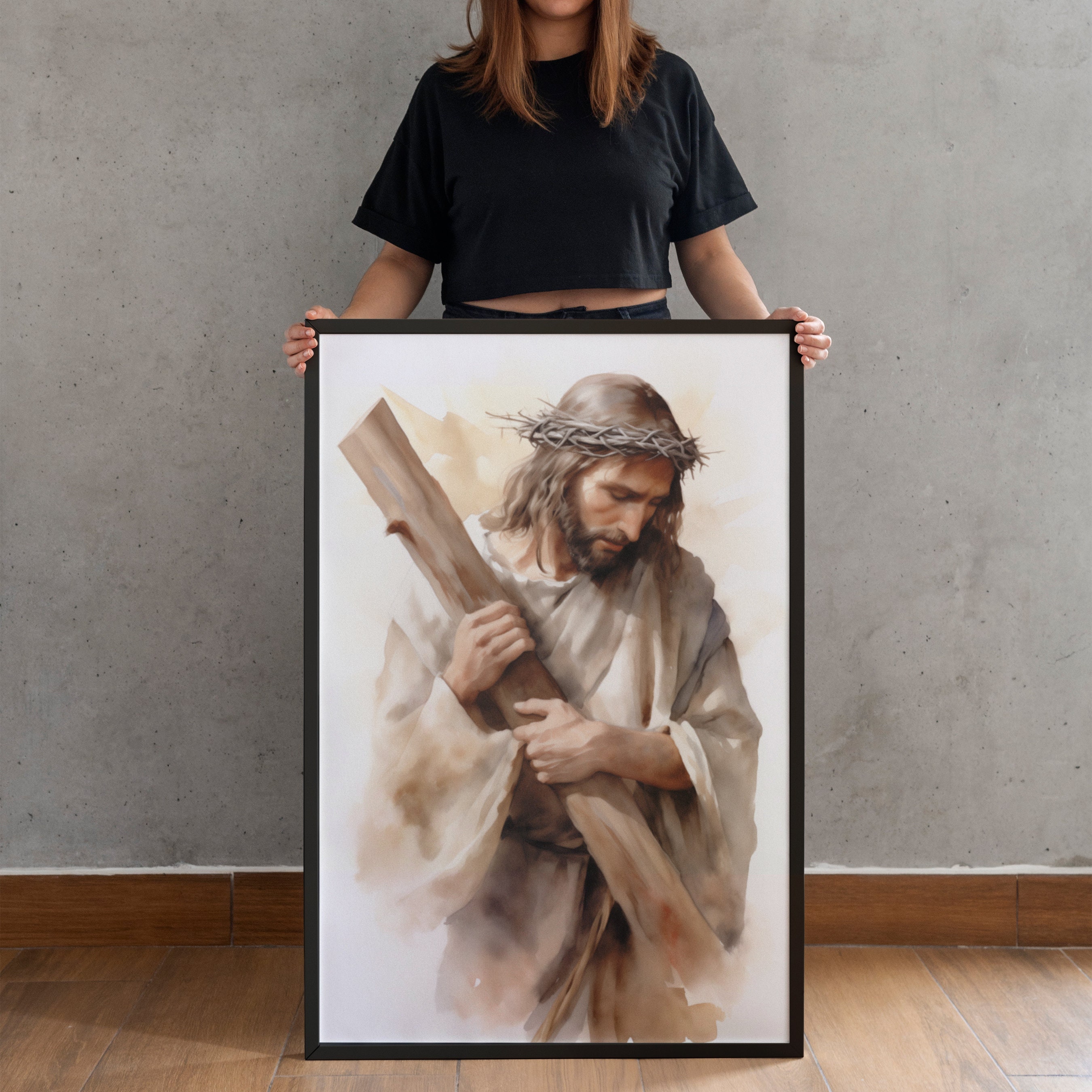 Jesus Christ Print, Jesus Carrying Cross, Crucifixion of Jesus ...