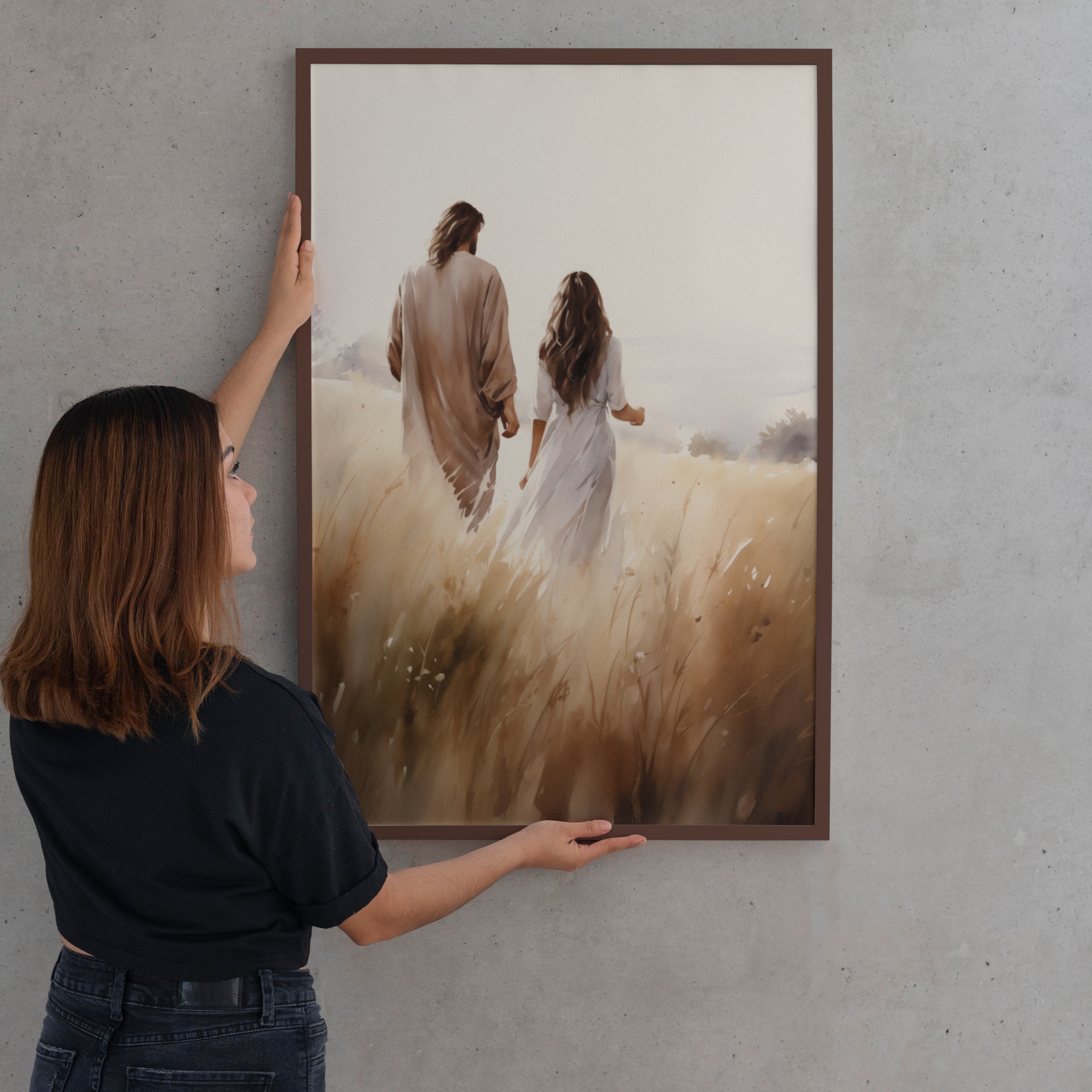 Jesus Walking With a Woman, Jesus Christ Print, Bible Art, Christian ...