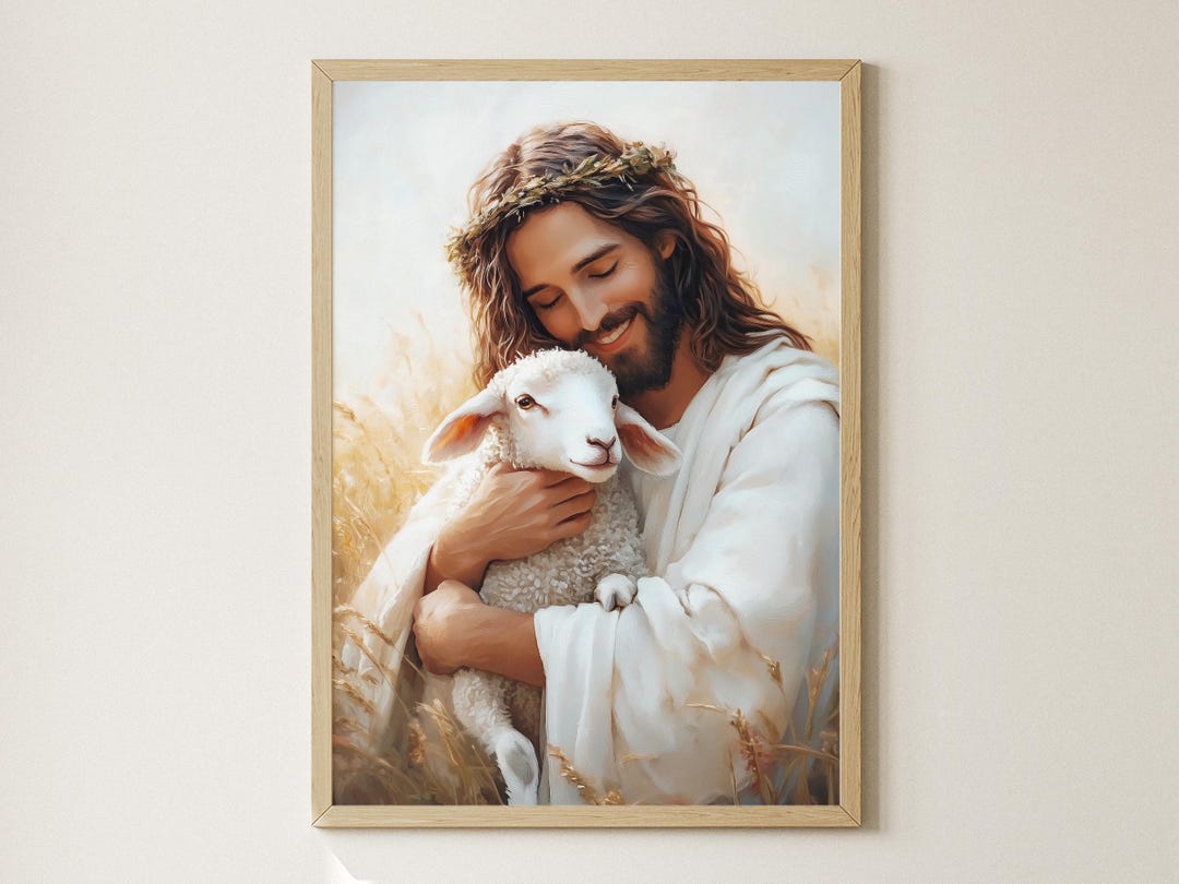 Heavenly Hug, Jesus and Lamb Poster, Leaves the 99, Good Shepherd ...