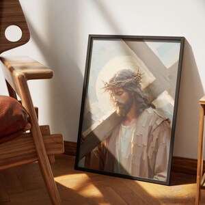 Jesus Carrying Cross Wall Art, Lent Art Print, Holy Week LDS Artwork ...