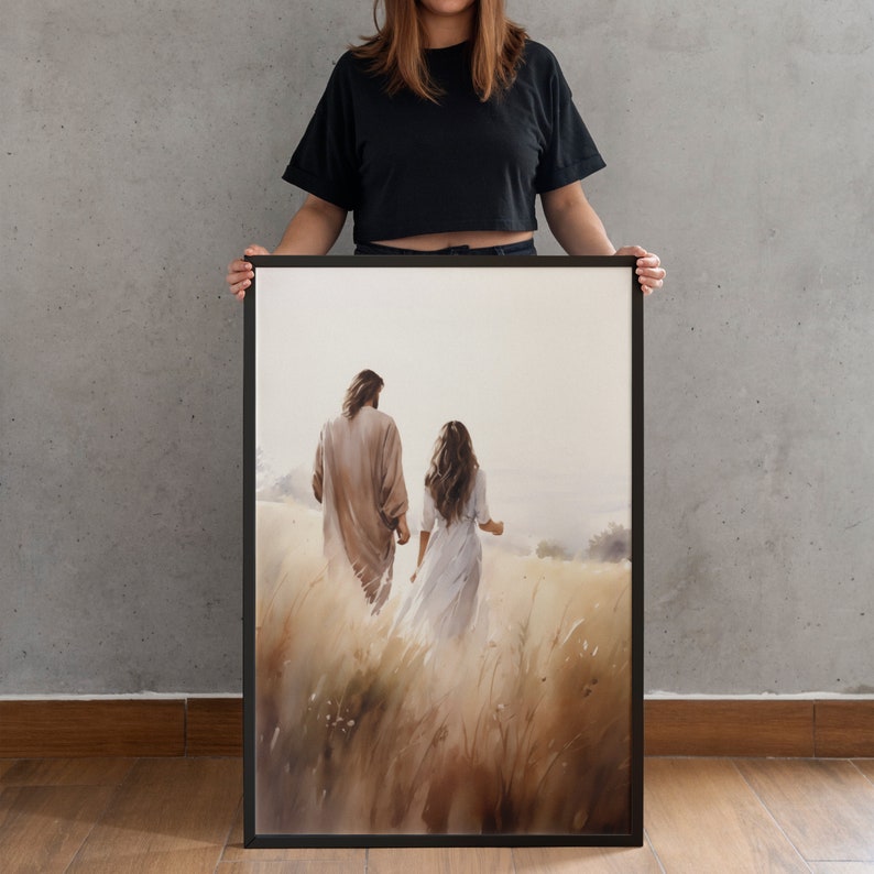 Jesus Walking With a Woman, Jesus Christ Print, Bible Art, Christian Wall Art, Neutral Colors ...