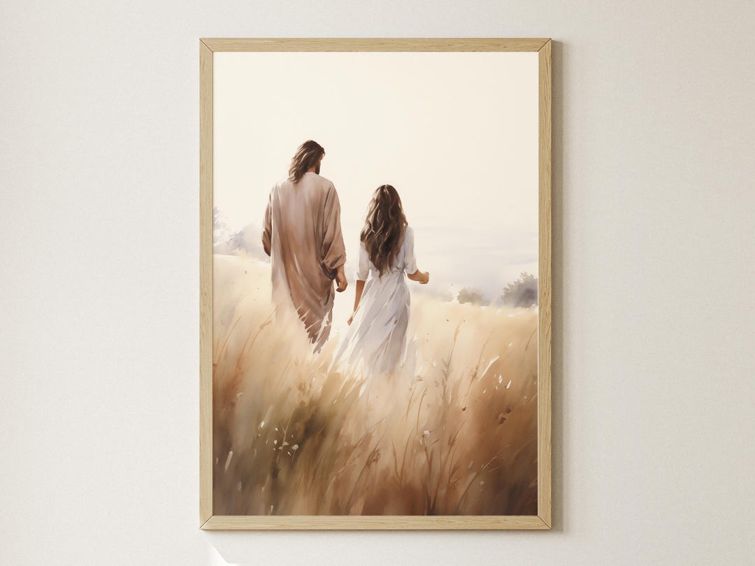 Jesus Walking With A Woman, Jesus Christ Print, Bible Art, Christian ...