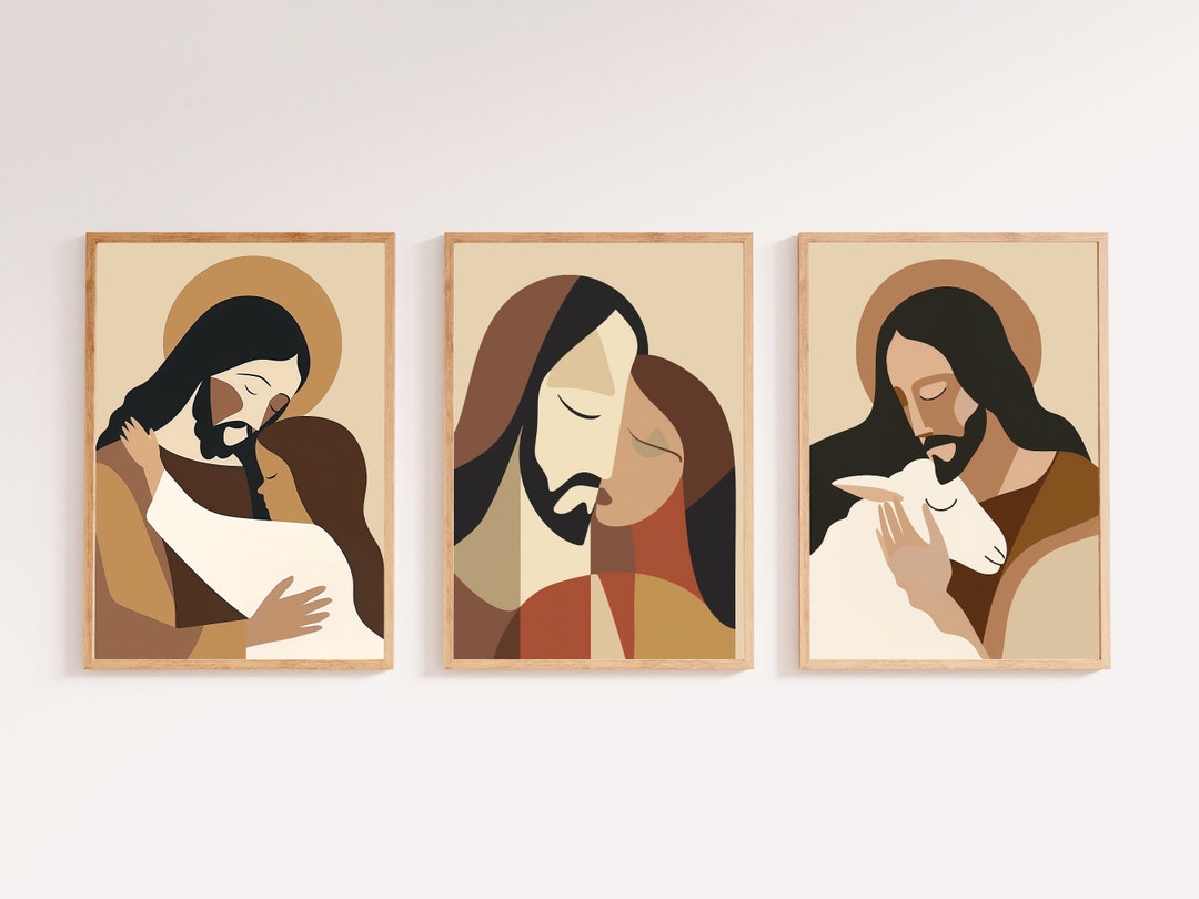 Set of 3 Boho Christian Gallery Wall Art, Minimalist Jesus Artwork, LDS ...
