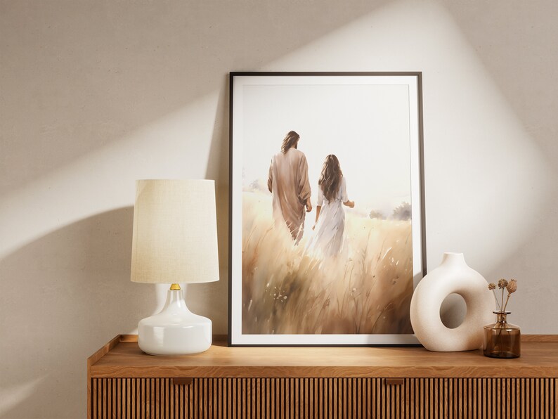 Jesus Walking With a Woman, Jesus Christ Print, Bible Art, Christian ...