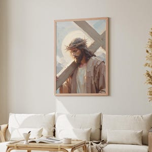 Jesus Carrying Cross Wall Art, Lent Art Print, Holy Week LDS Artwork ...