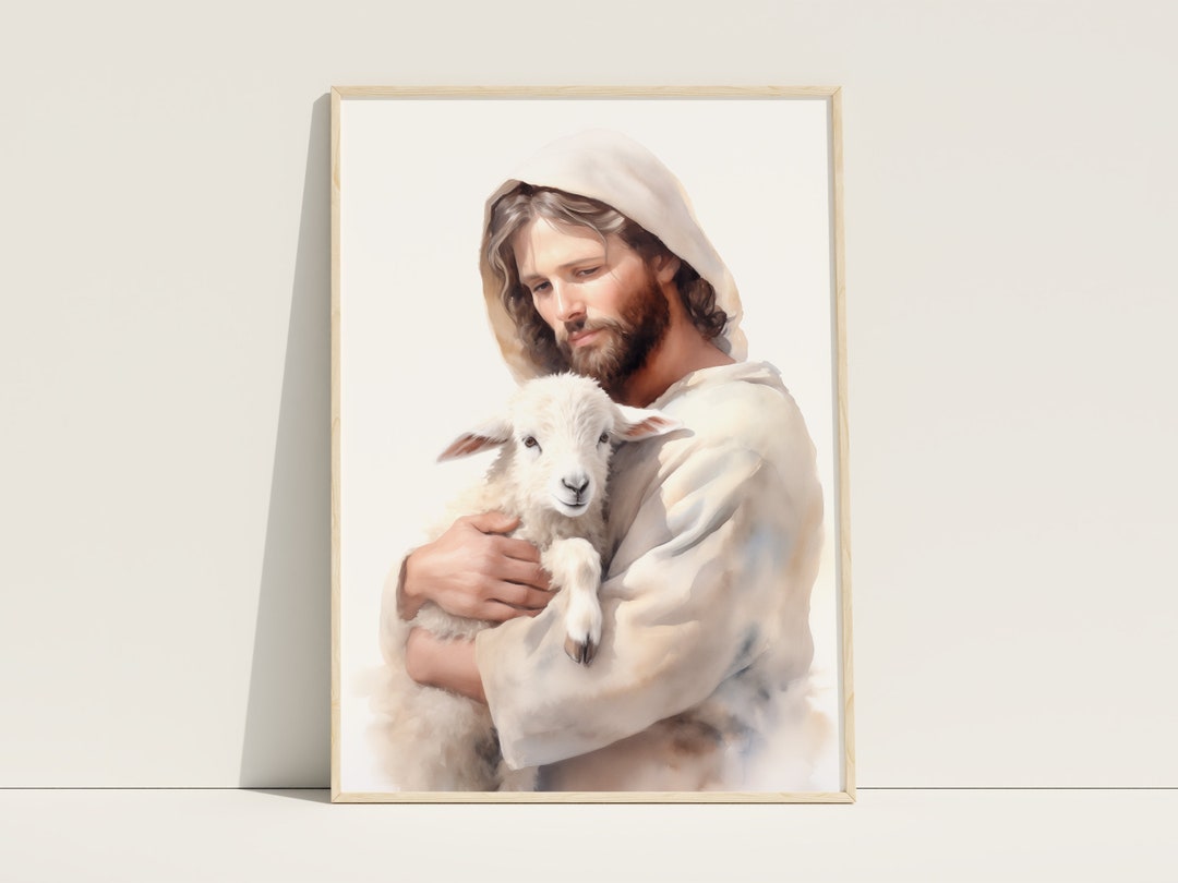 Jesus With Lamb Art, Jesus Holding Lamb Print, Modern Christian Art ...