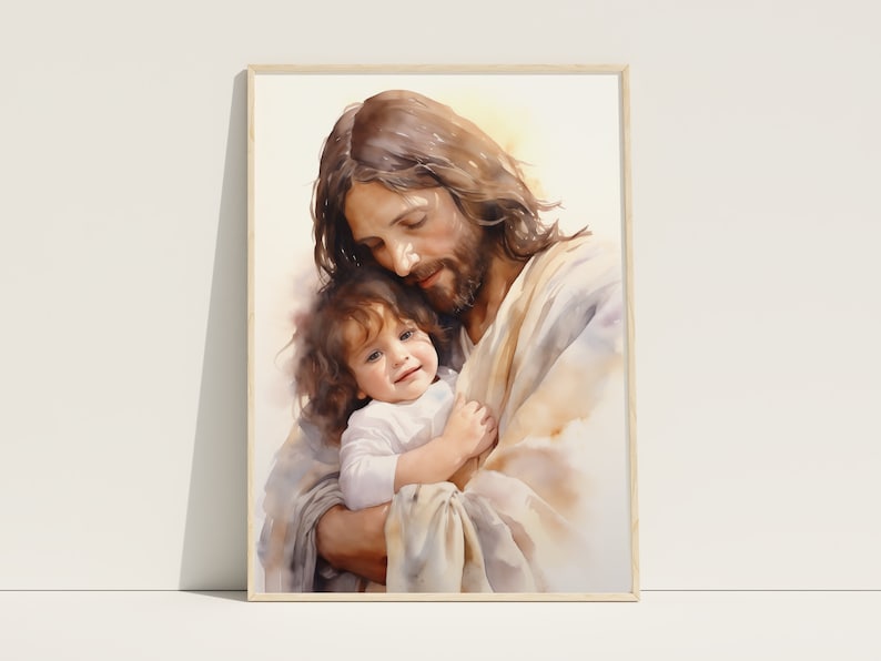 Jesus Hugging a Child, Baptism Gift, Jesus Christ Painting, Bible Art ...