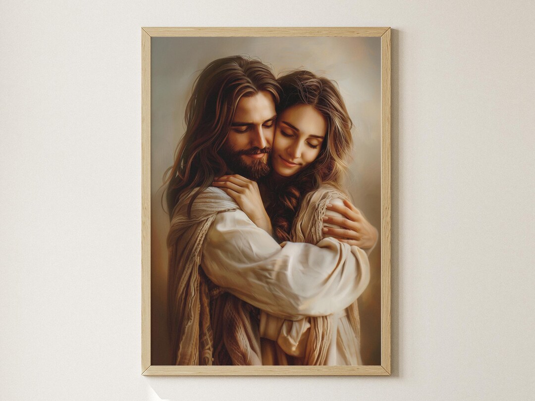 Held in His Love, Jesus Hugging Woman Art, Jesus Girl Artwork, Teen ...
