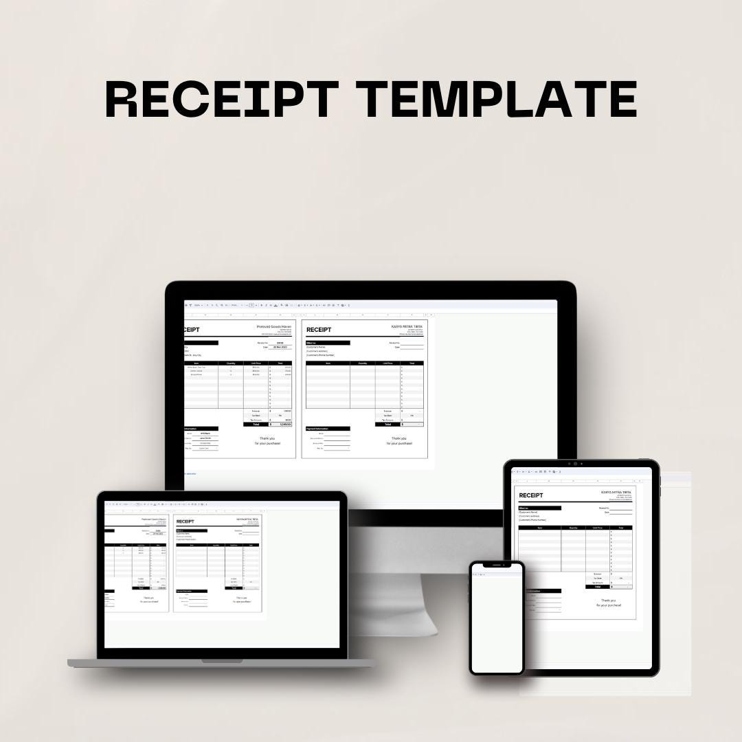 Editable Receipt Template, Digital Download, Easy-to-use Google Sheets ...