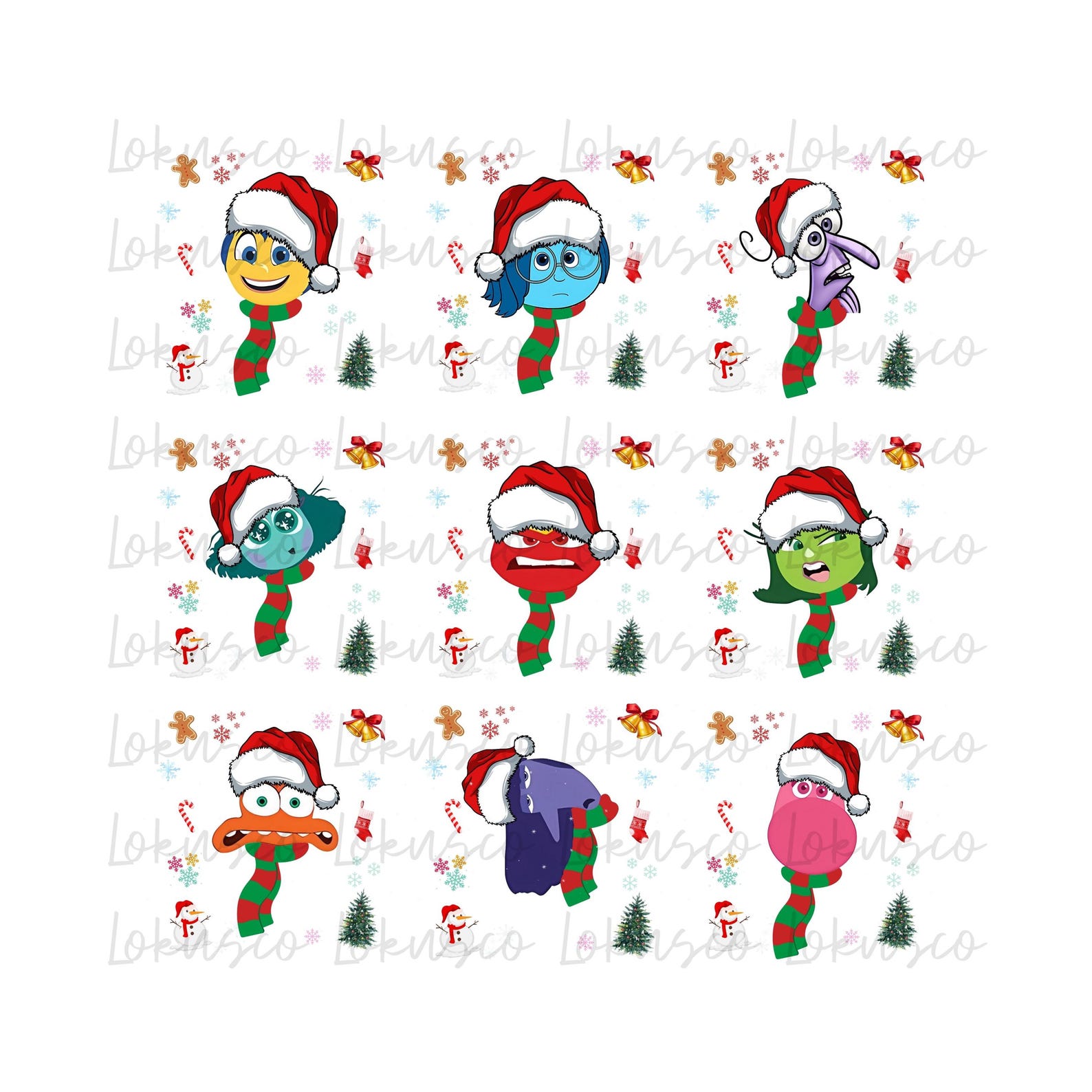 Disney Inside Out Christmas Bundle PNG, Joy Sadness Fear Envy Anger ...