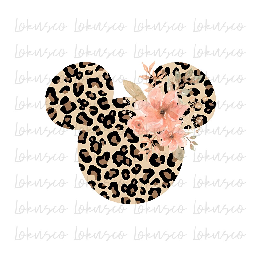 Leopard Print Minnie Mouse Head With Flower Crown Svg Png, Leopard ...