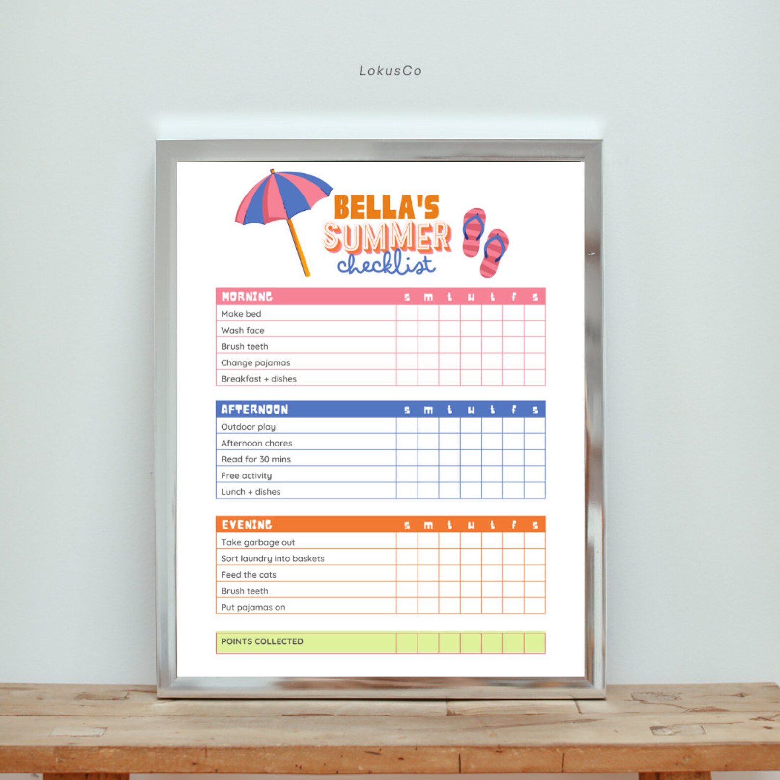 Editable Chore Chart for Kids, Summer Checklist Template, Digital and ...