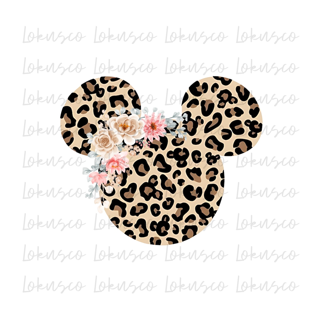 Leopard Print Minnie Mouse Head With Flower Crown Svg Png, Leopard ...