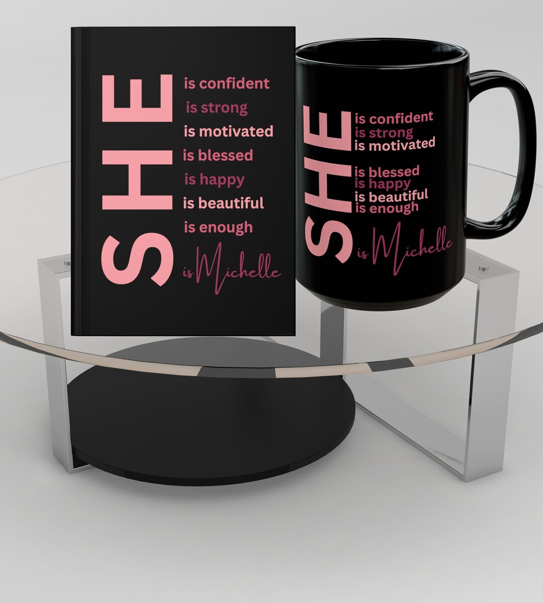 She is Journal and Mug Bundle, Journals for Women Custom Name Notebook ...