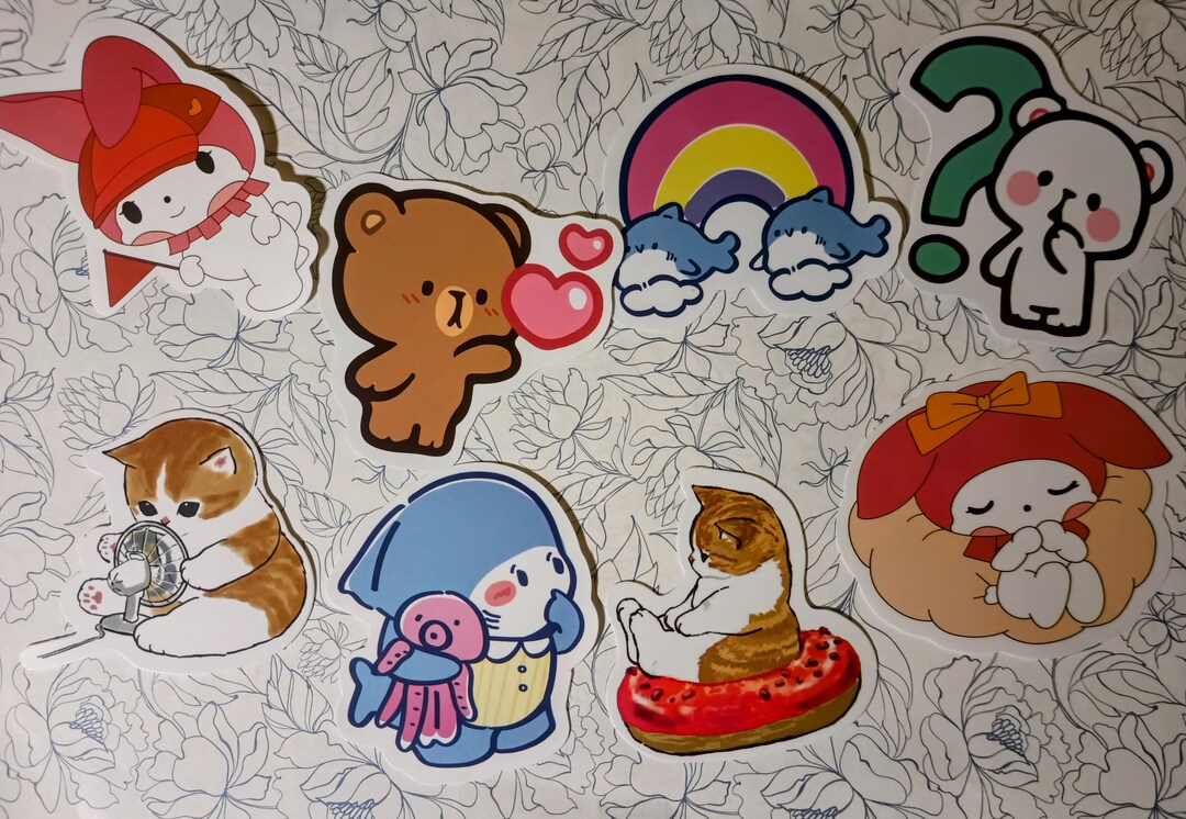 Waterproof Kawaii Sticker Grab Bag, Cute Sharks, Munchkin Cats, My ...