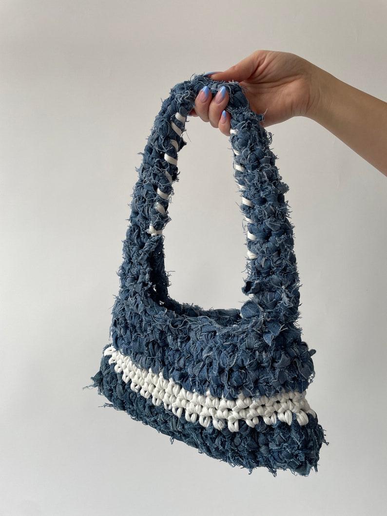 Small Upcycled Crochet Denim Bag - Gehäkelte Tasche - Handmade - Etsy