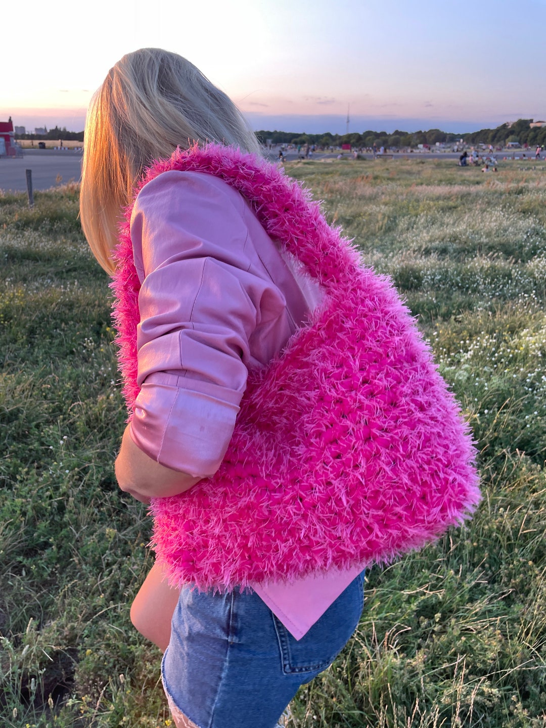 Fluffy Hot Pink Crochet Bag - Large CROHINI LIINA Bag - Handmade ...