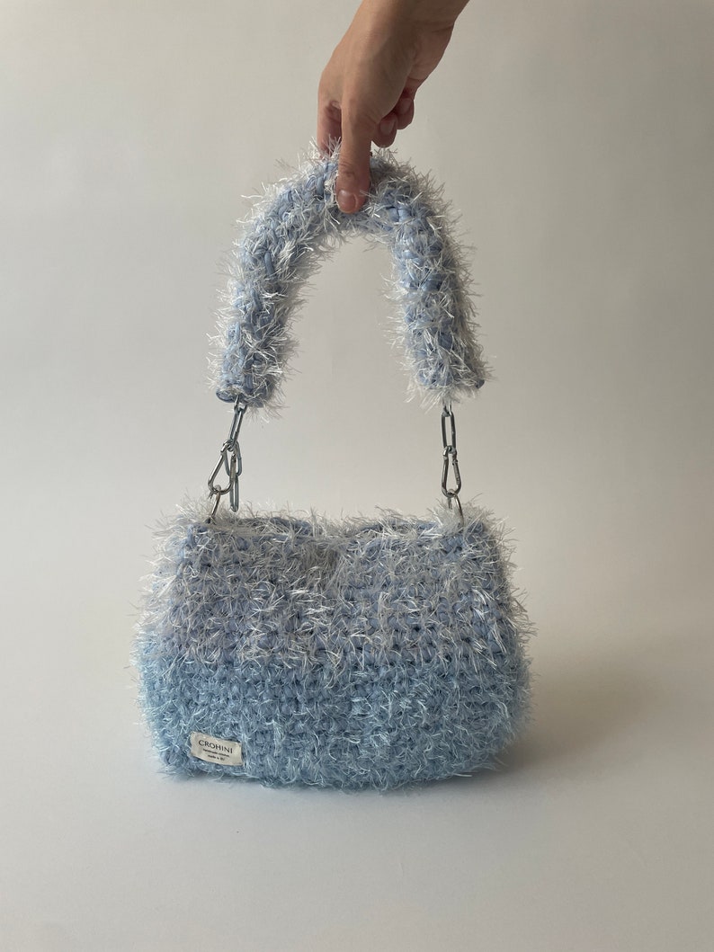 Fluffy Baby Blue Crochet Bag - Medium CROHINI JOE Bag - Handmade ...