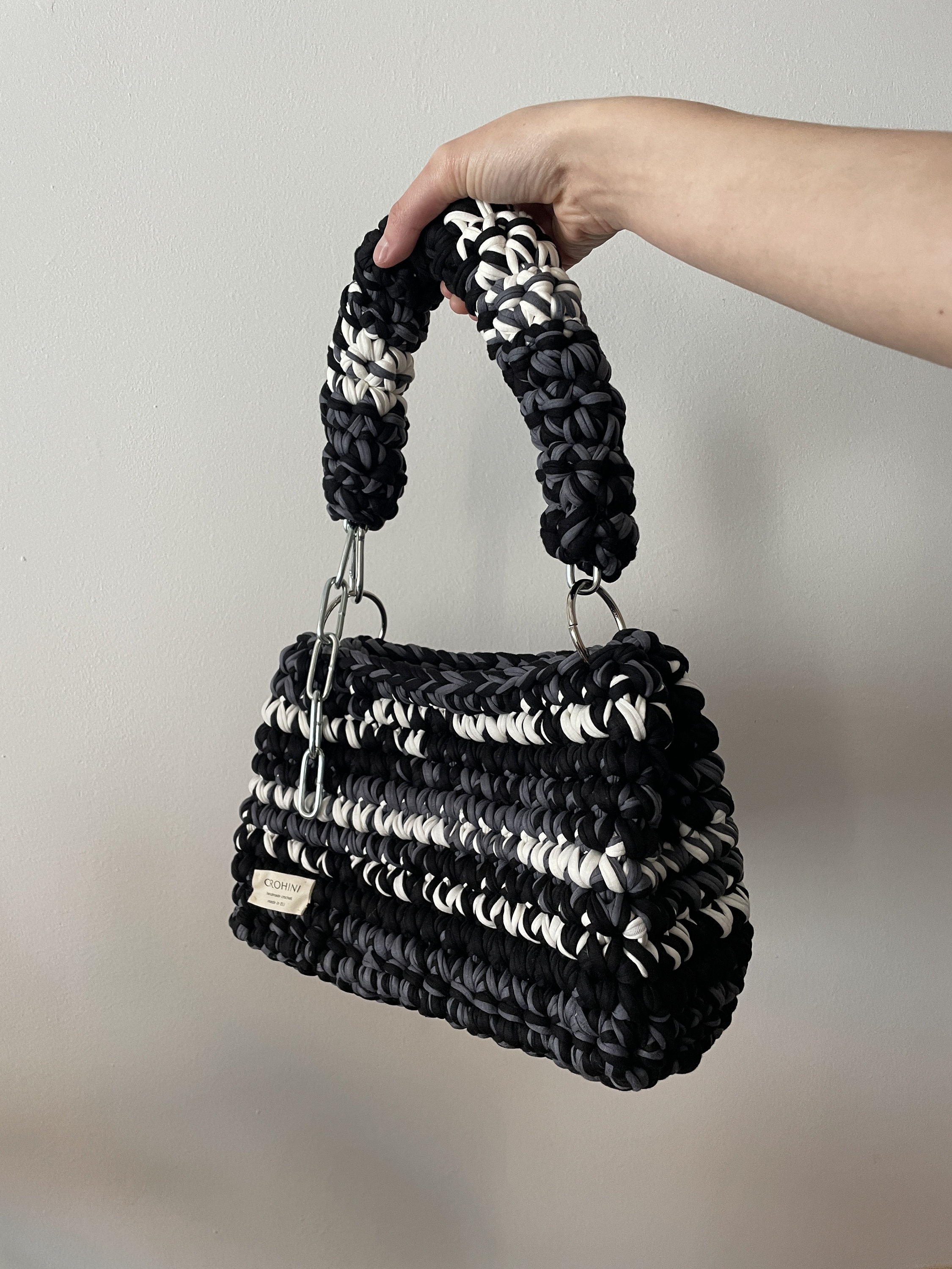 Black and Grey JOE Bag - Medium - Handmade Crochet Bag - Gehäkelte ...