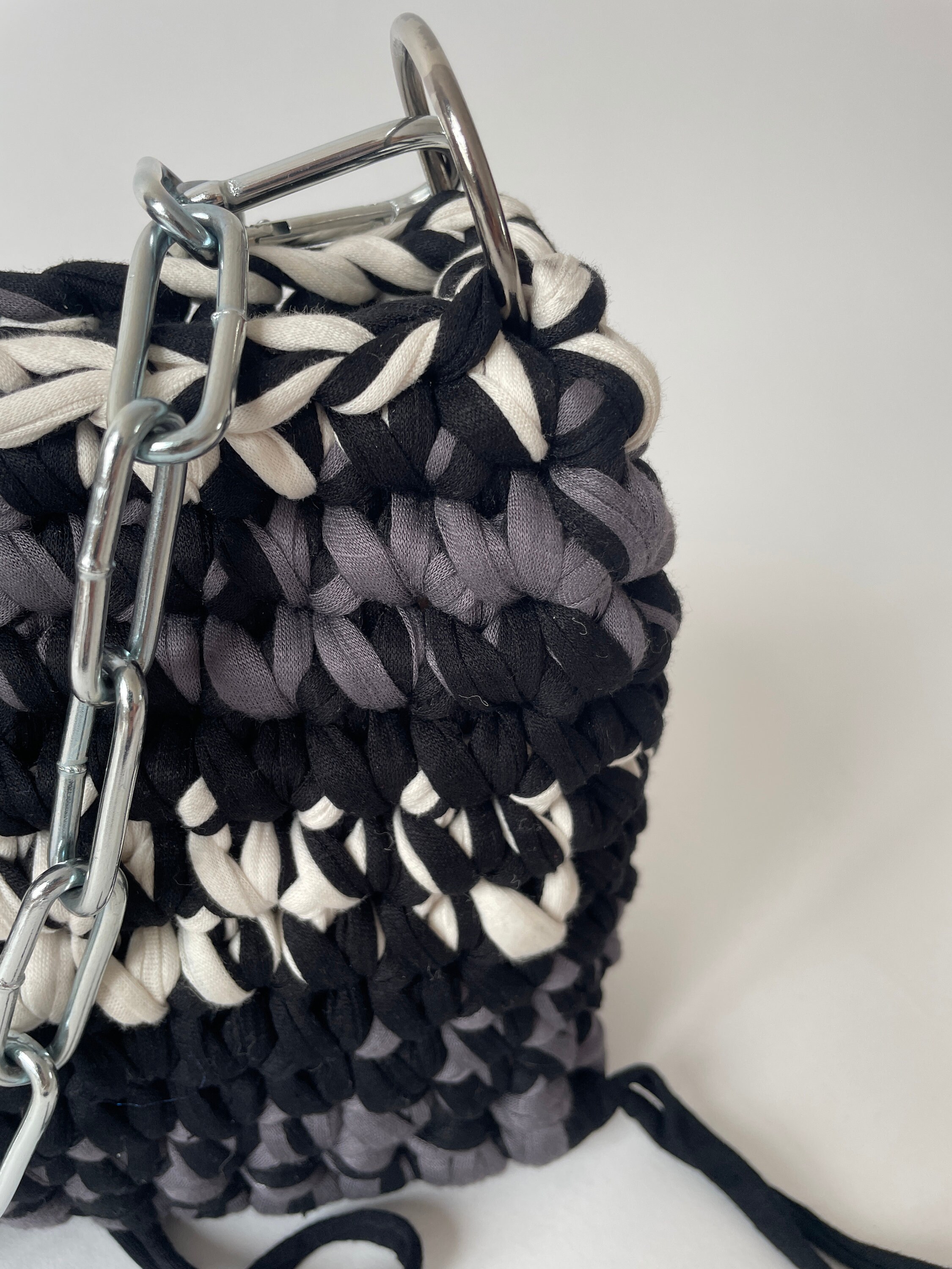 Black and Grey JOE Bag - Medium - Handmade Crochet Bag - Gehäkelte ...