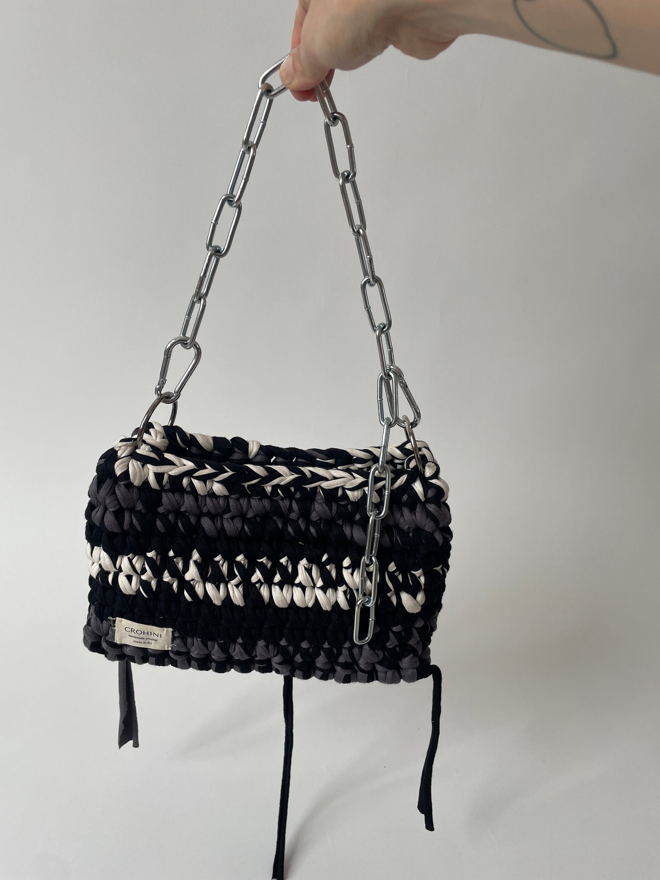Black and Grey JOE Bag - Medium - Handmade Crochet Bag - Gehäkelte ...