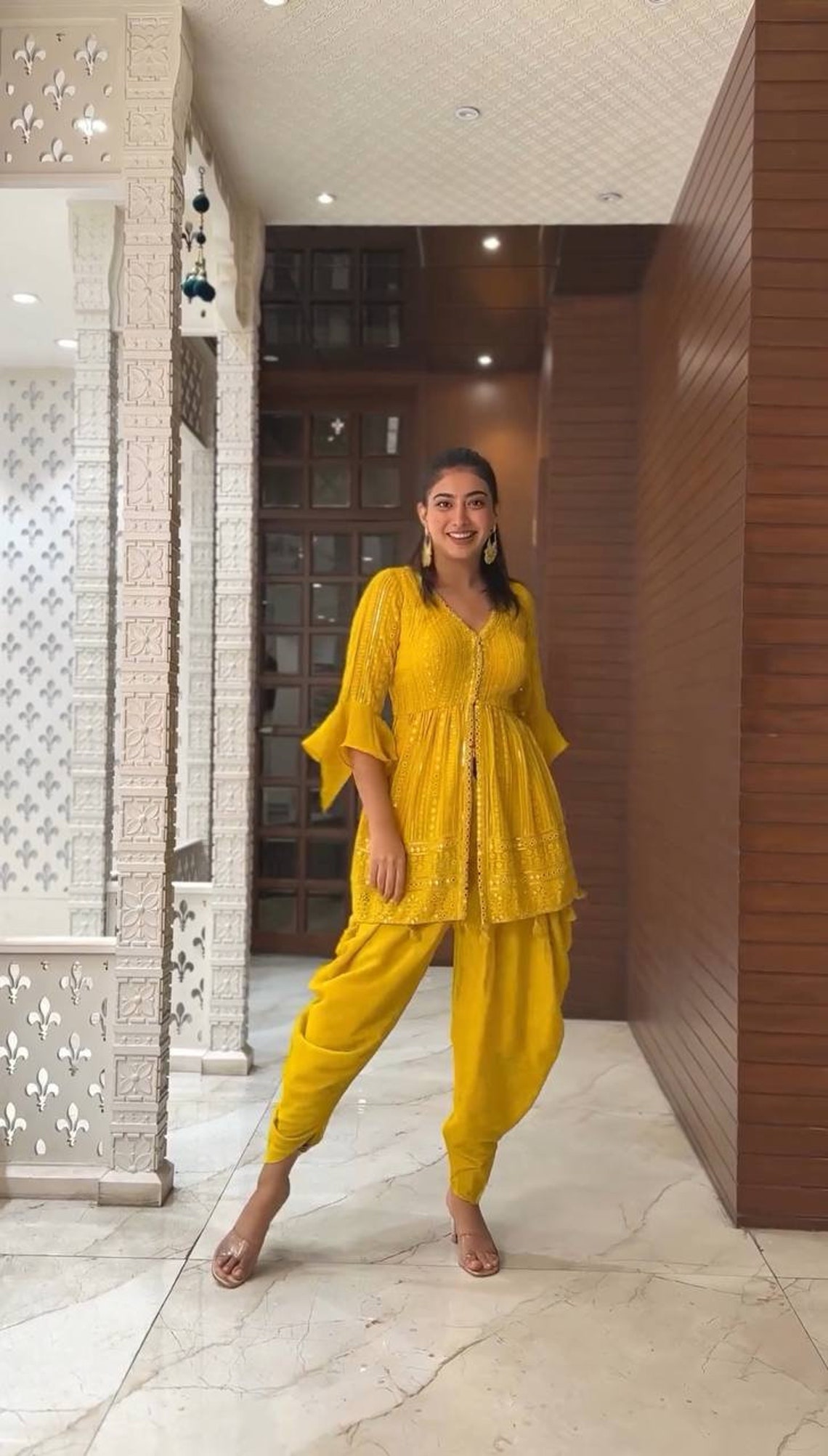 New Haldi Yellow Fancy Sleeves&stylish Top With Bottom for Haldi Wear ...