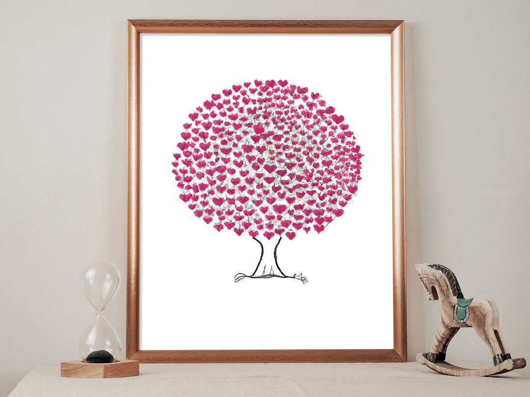Love Heart Tree Wall Art Downloadable, Line Painting, Love, Rasberry ...