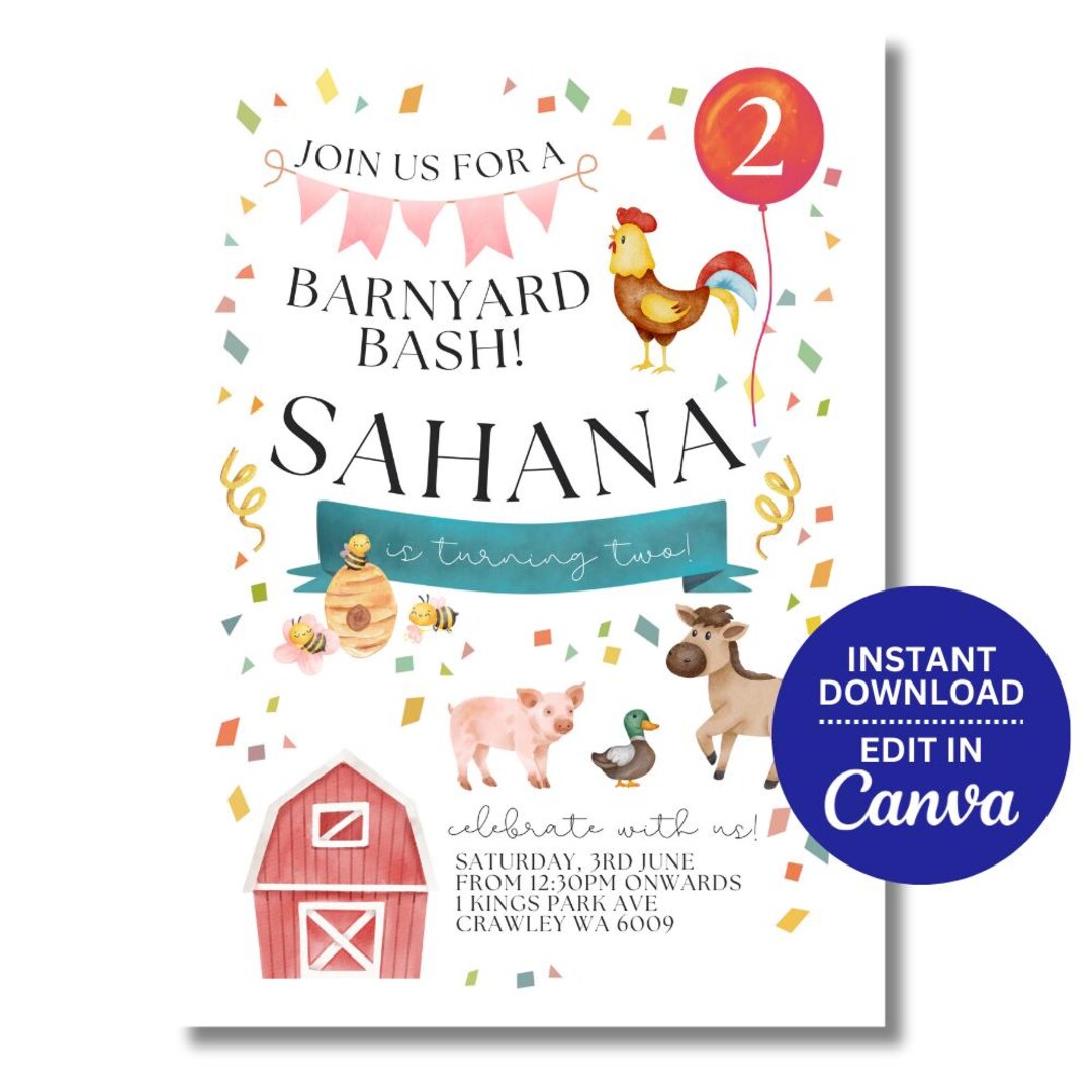Editable Barnyard Birthday Invitation | Farm Party Invite | Printable ...
