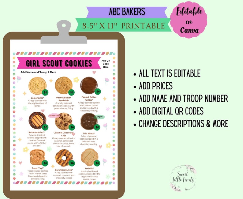 ABC Girl Scout Cookies Editable Canva Template Printable 2025 Price ...