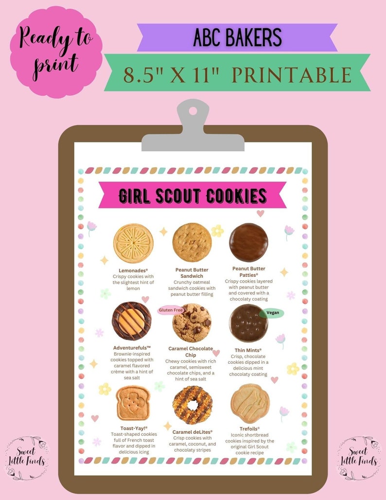ABC Bakers Girl Scout Cookies Printable Cookie List, Girl Scout Cookie ...