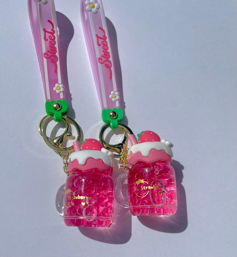 Kawaii Strawberry Sensory Liquid Floating Animal Keychain Cute - Etsy