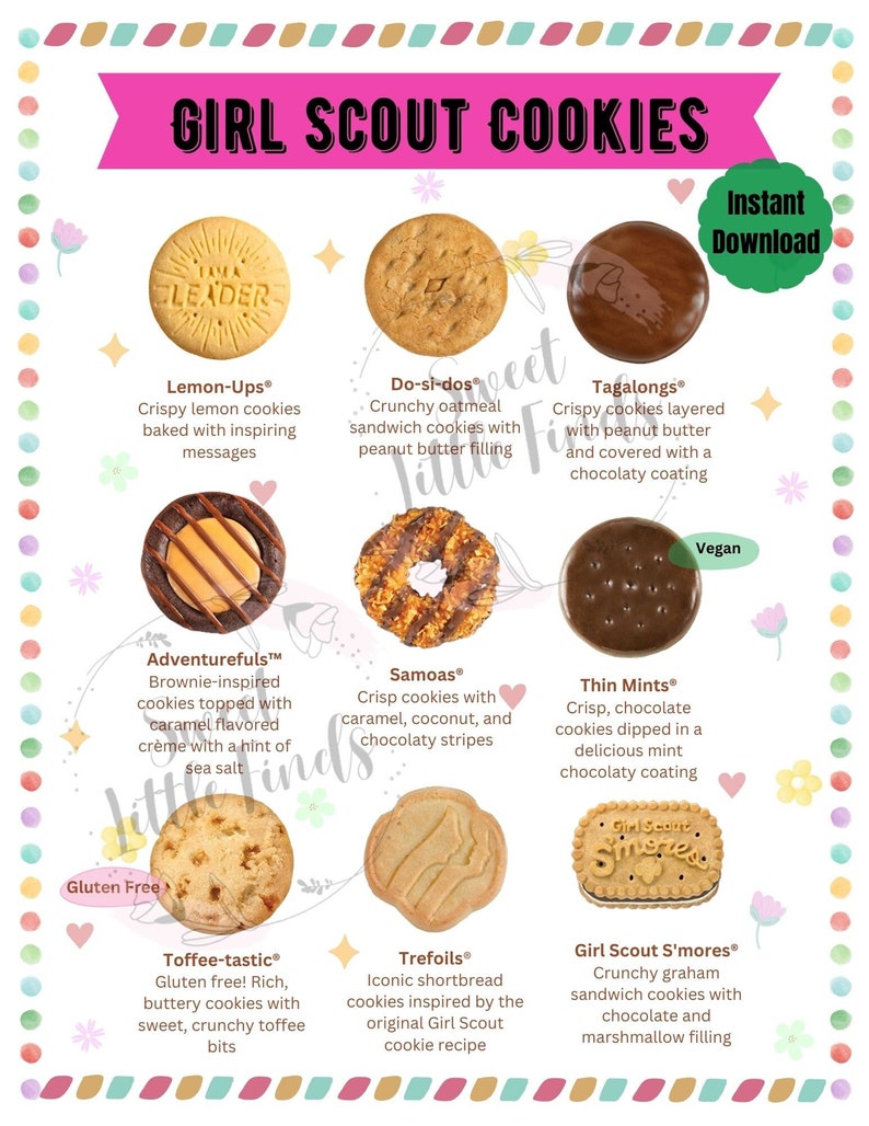 LBB Girl Scout Cookies Printable Cookie List Little Brownie Bakers Cookie Booth Sign Menu 8.5 ...